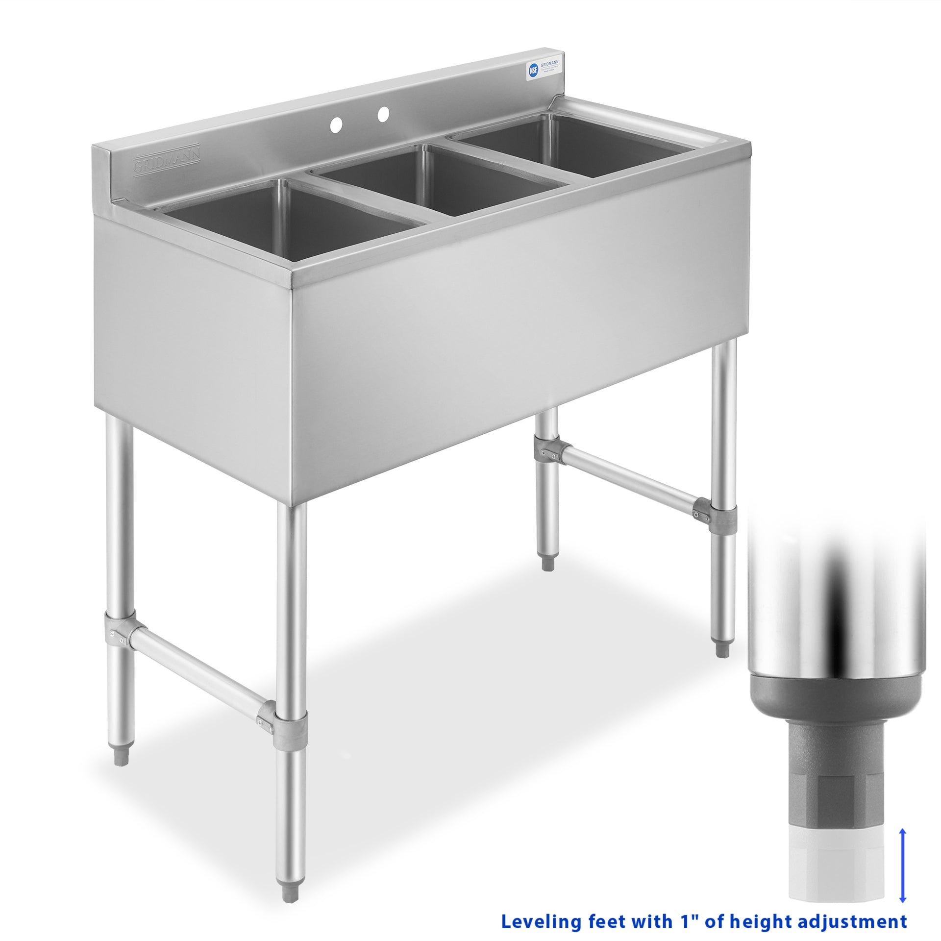 3 Compartment NSF Stainless Steel Bar Sink – Gridmann.com