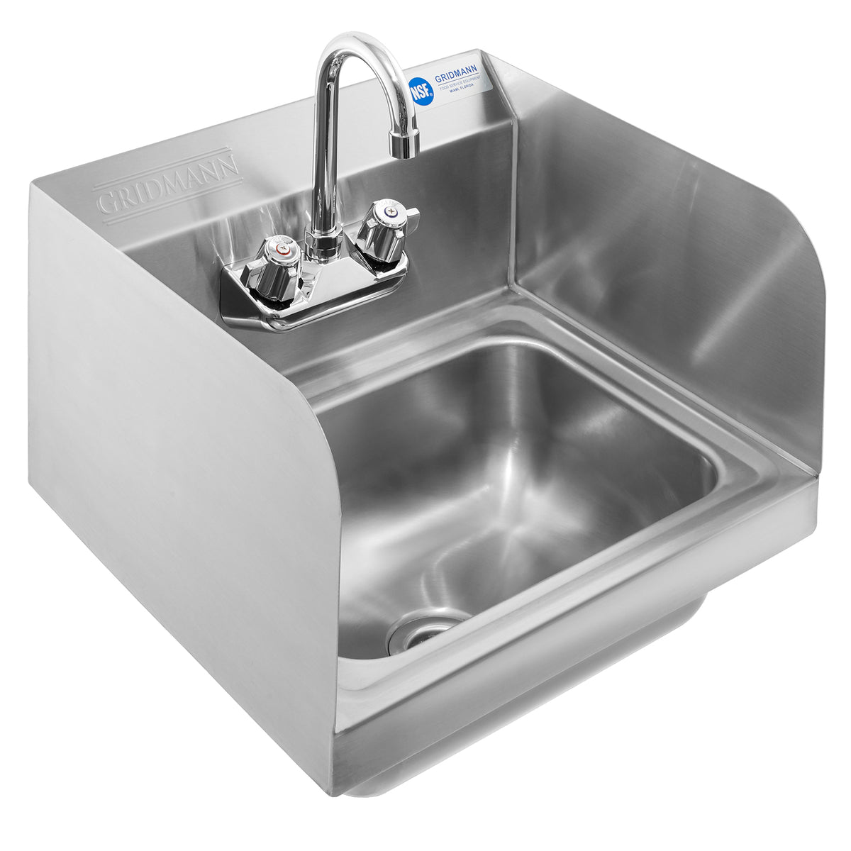 17 Inch Wide NSF Stainless Steel Hand Washing Sink Wall Mount w/ Fauce ...