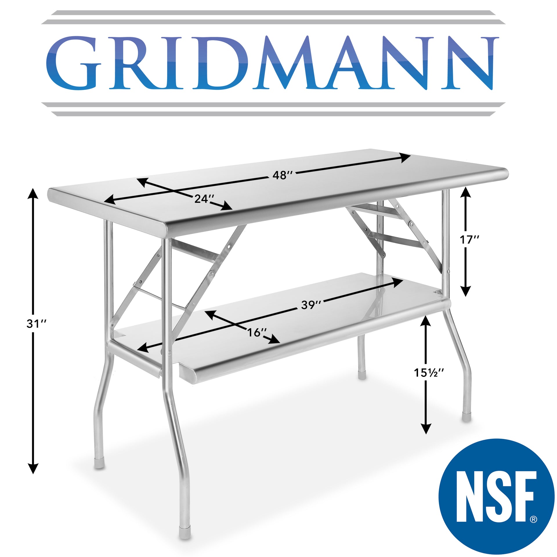 Stainless Steel Folding Prep Tables, NSF Certified – Gridmann.com