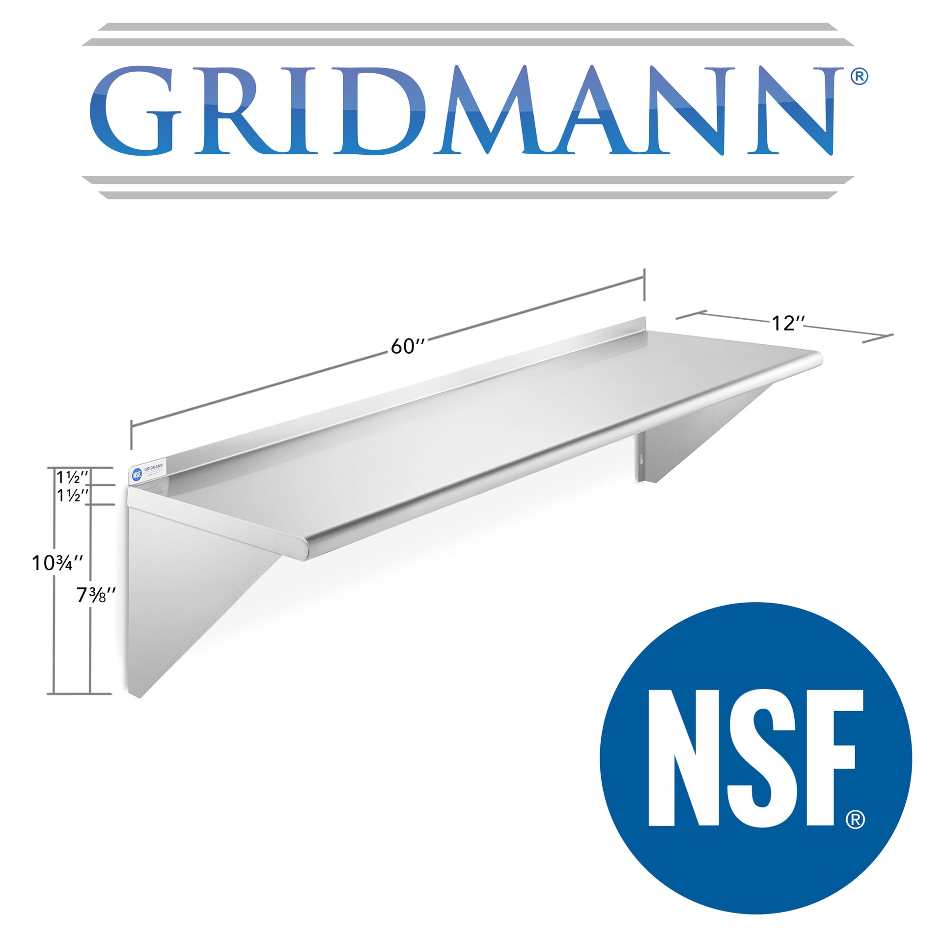 12-Inch Deep Stainless Steel Wall-Mount Shelves, NSF Certified ...