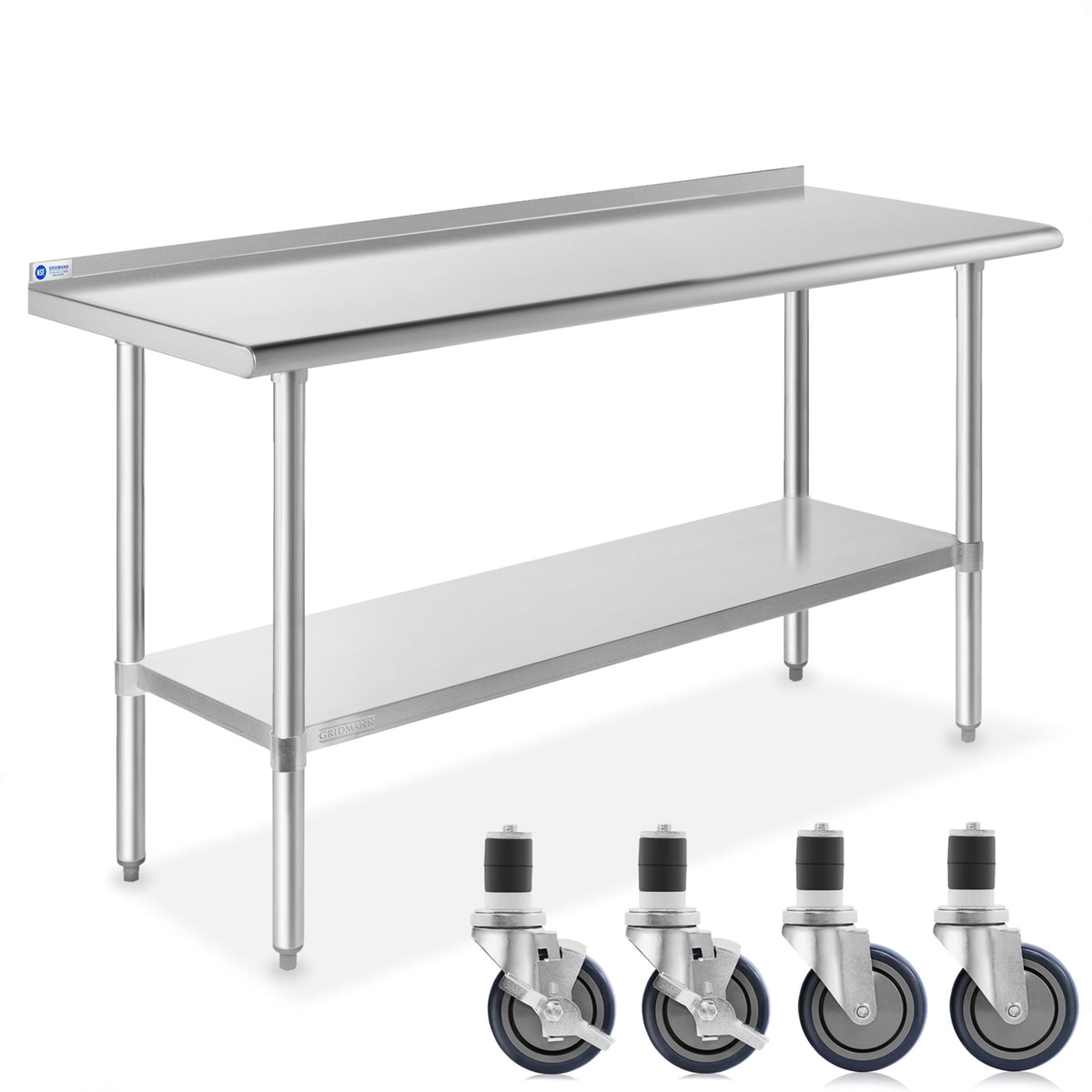 Stainless Steel Prep Tables w/ Backsplash, Undershelf & Casters, NSF C ...